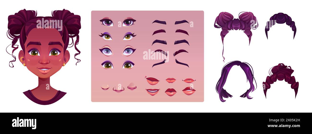 African woman face avatar construction cartoon set. Young female ...