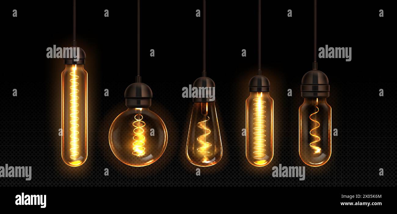 Vintage light bulb hanging from ceiling. Dark brown edison lamp with ...