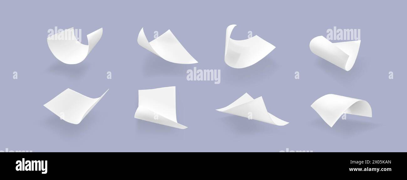 Flying paper sheet in different angles of view. Realistic 3d vector ...