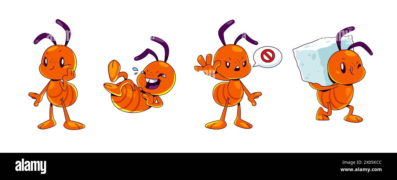 Ant characters set isolated on white background. Vector cartoon ...