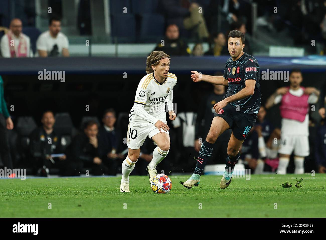 Madrid, Spain. 9th Apr, 2024. (L-R) Luka Modric (Real), Rodri (ManC ...