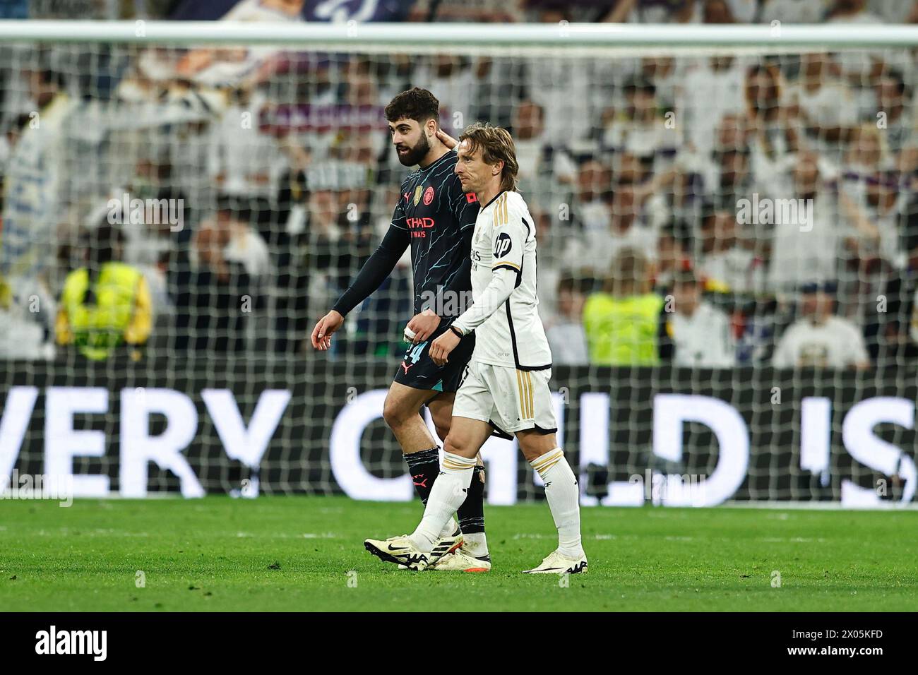 Madrid, Spain. 9th Apr, 2024. (L-R) Josko Gvardiol (ManC), Luka Modric ...