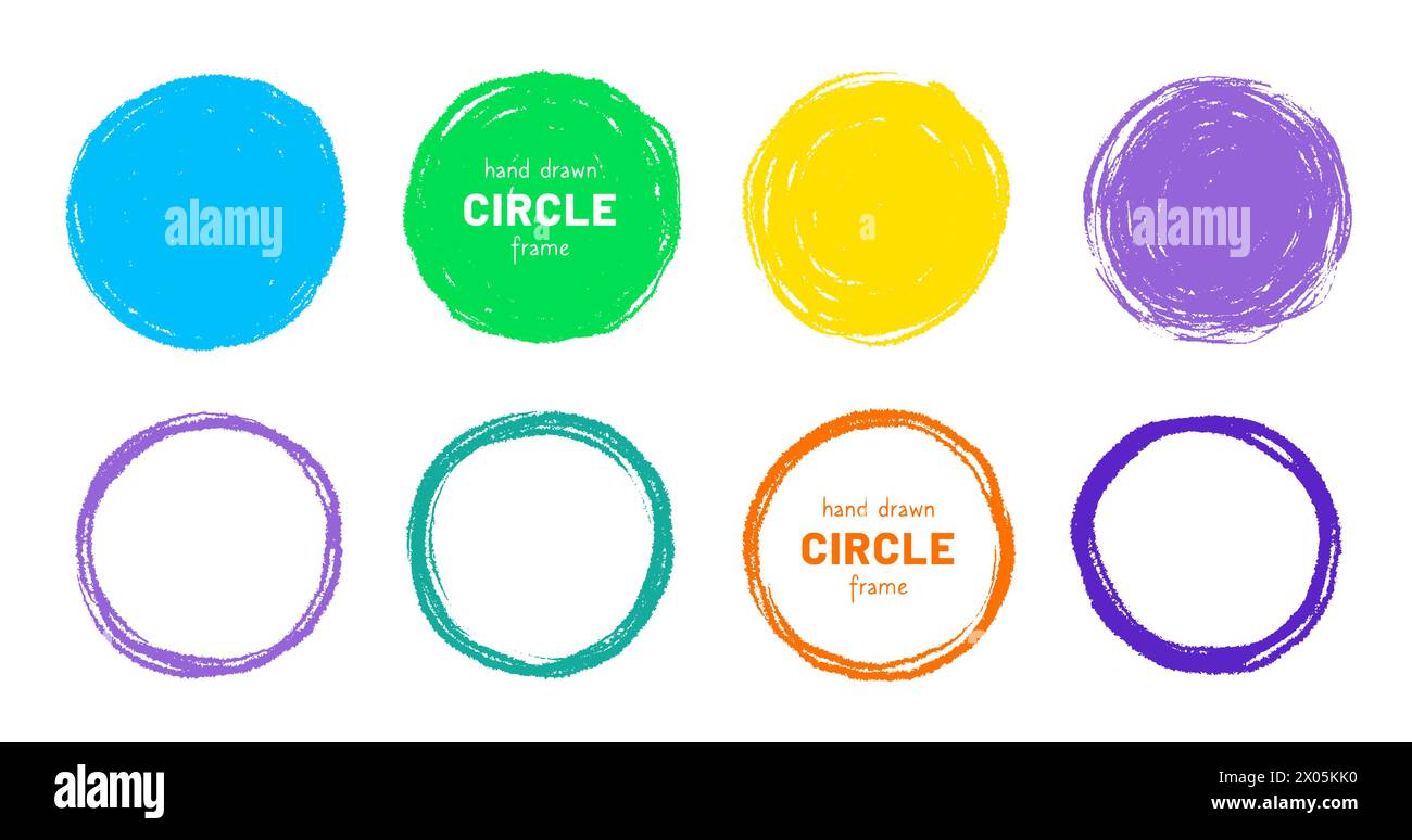 Scribble circle round vector frame. Hand drawn rough scribble effect ...