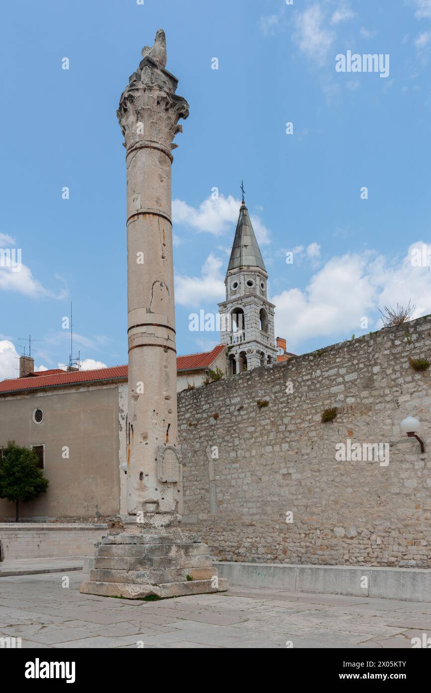 Medieval column known as pillar of shame in Zadar Roman Forum in ...