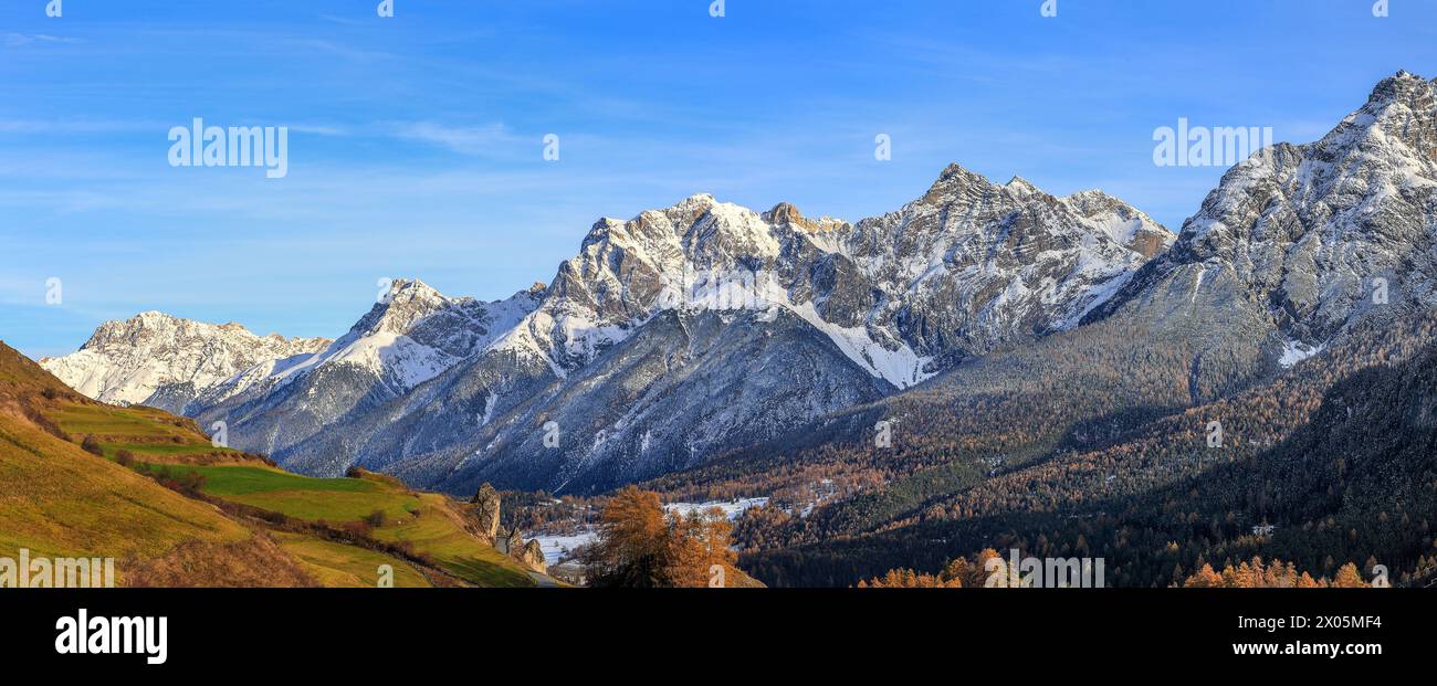 Swiss Alps mountain peaks in the Lower Engadin in Canton Grisons: Piz ...