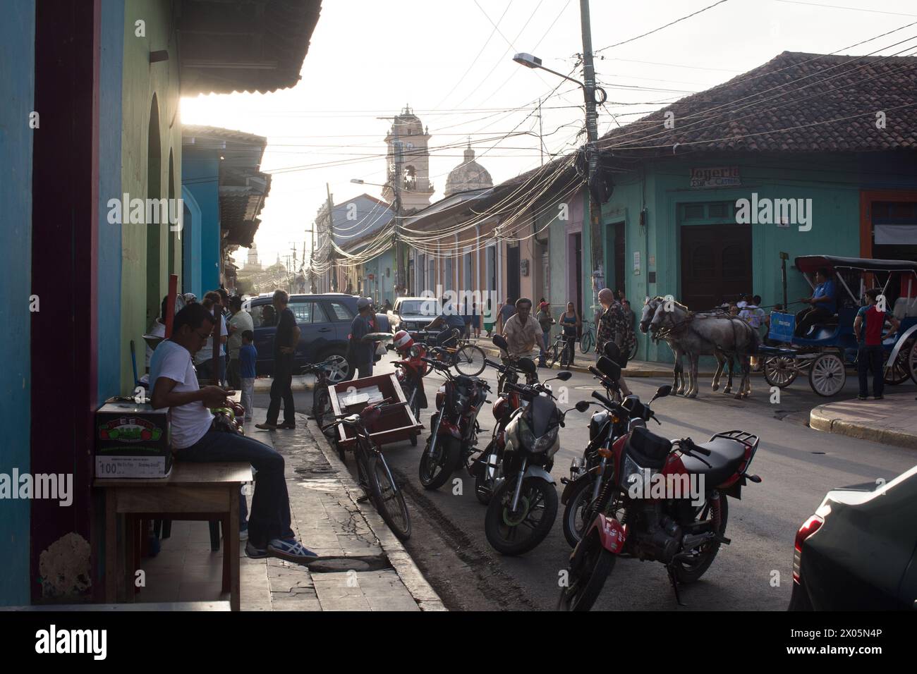 Colonial era architecture dominates the city of Granada, NIcaragua, a ...
