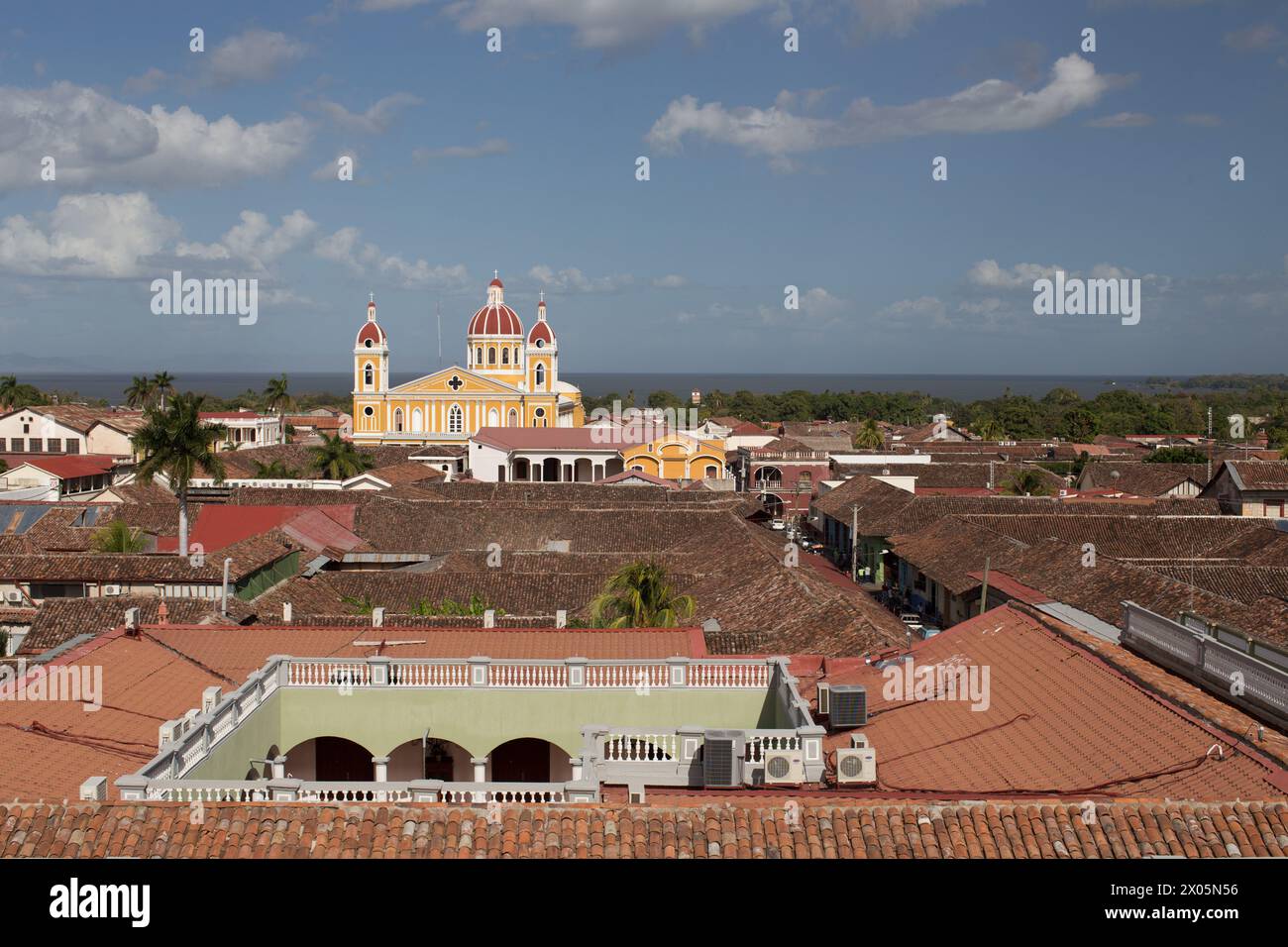 Colonial era architecture dominates the city of Granada, NIcaragua, a ...