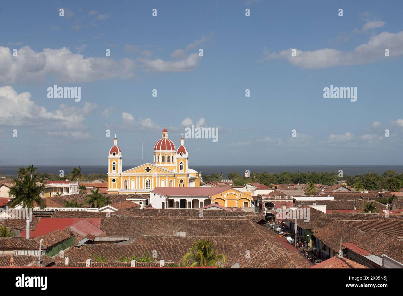 Colonial era architecture dominates the city of Granada, NIcaragua, a ...