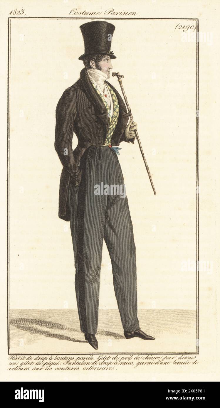 French dandy in top hat, tailcoat with matching buttons, wool waistcoat ...