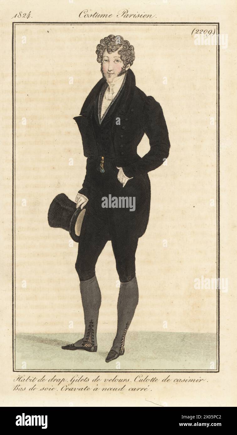 French gentleman in black tailcoat, velvet waistcoat, worsted breeches ...