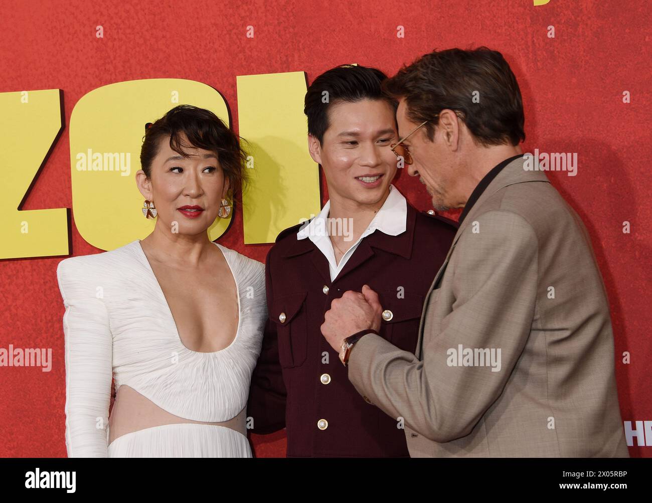 Los Angeles, USA. 09th Apr, 2024. Sandra Oh, Hoa Xuande and Robert Downey Jr. arriving at HBO's ...