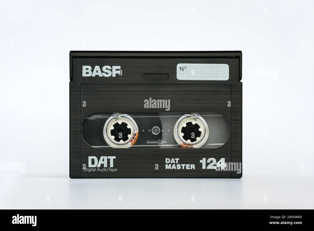 Digital audio tape cassette (DAT) BASF DAT Master 124 isolated on white background front view ...