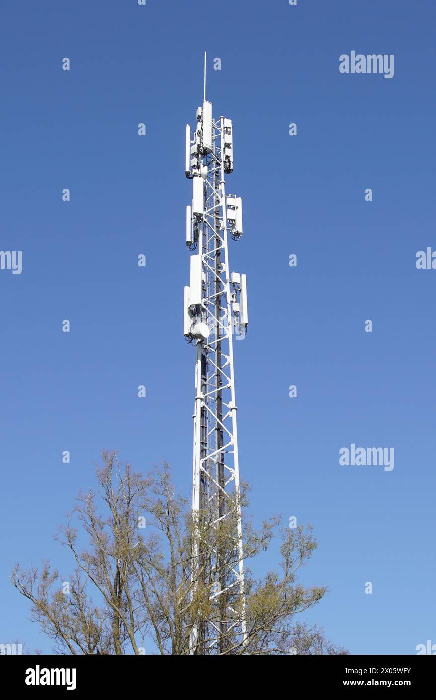 Mast with antennas for mobile telecommunication in the Dutch village of ...