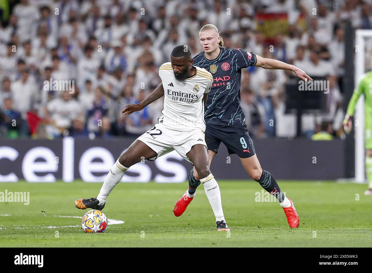 Antonio Rudiger of Real Madrid and Erling Haaland of Manchester City ...