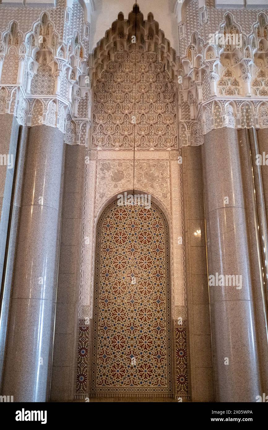The interior of the Hassan-II Mosque, one of the largest mosques in the ...