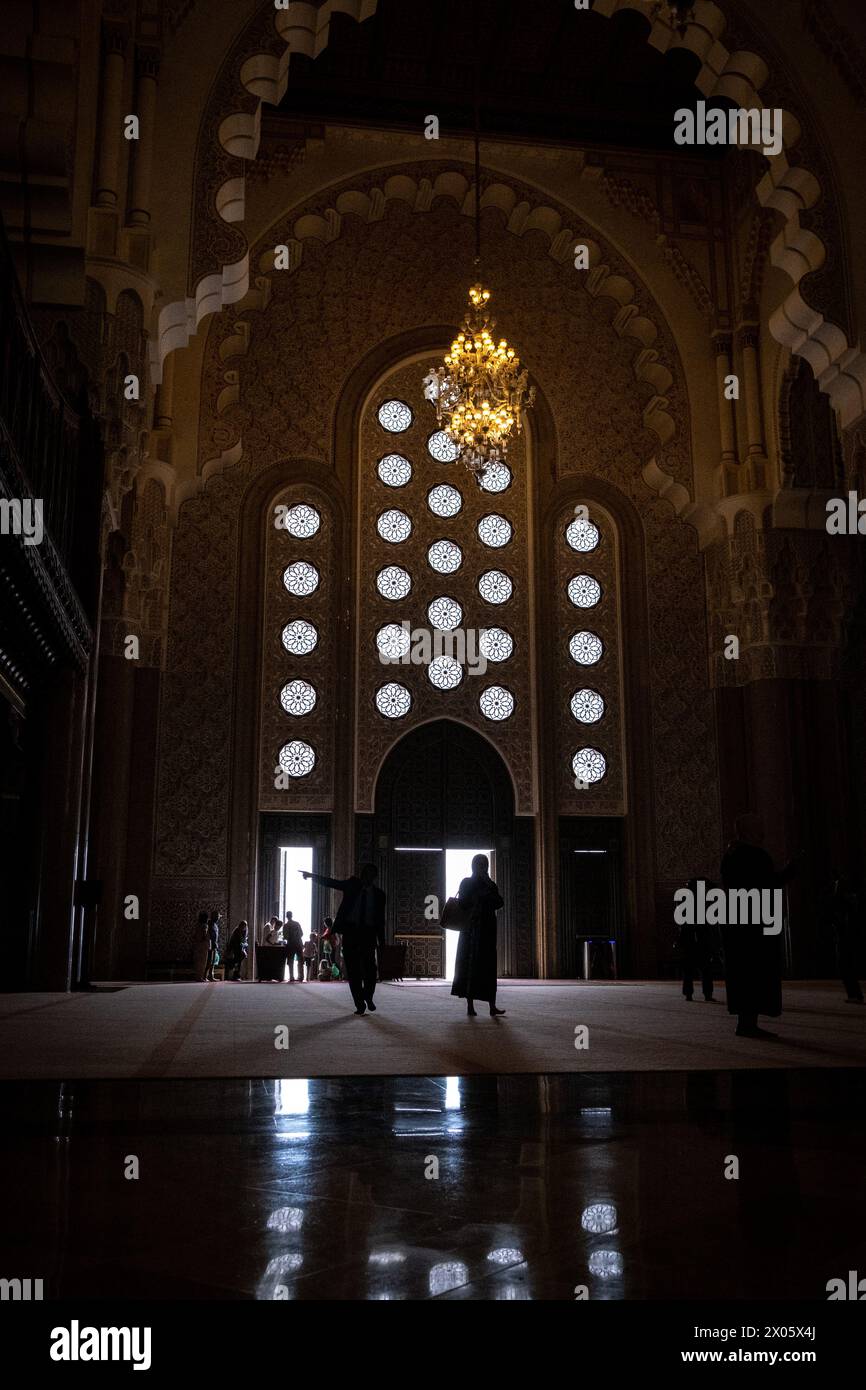 The interior of the Hassan-II Mosque, one of the largest mosques in the ...