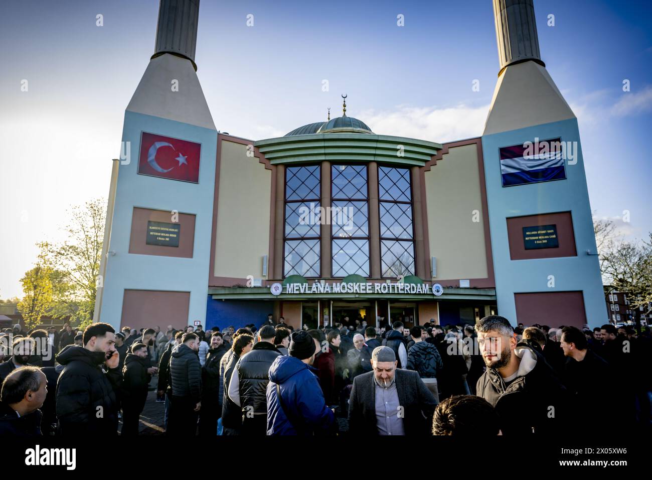 ROTTERDAM - Muslims after morning prayers in the Mevlana Mosque. Eid al ...