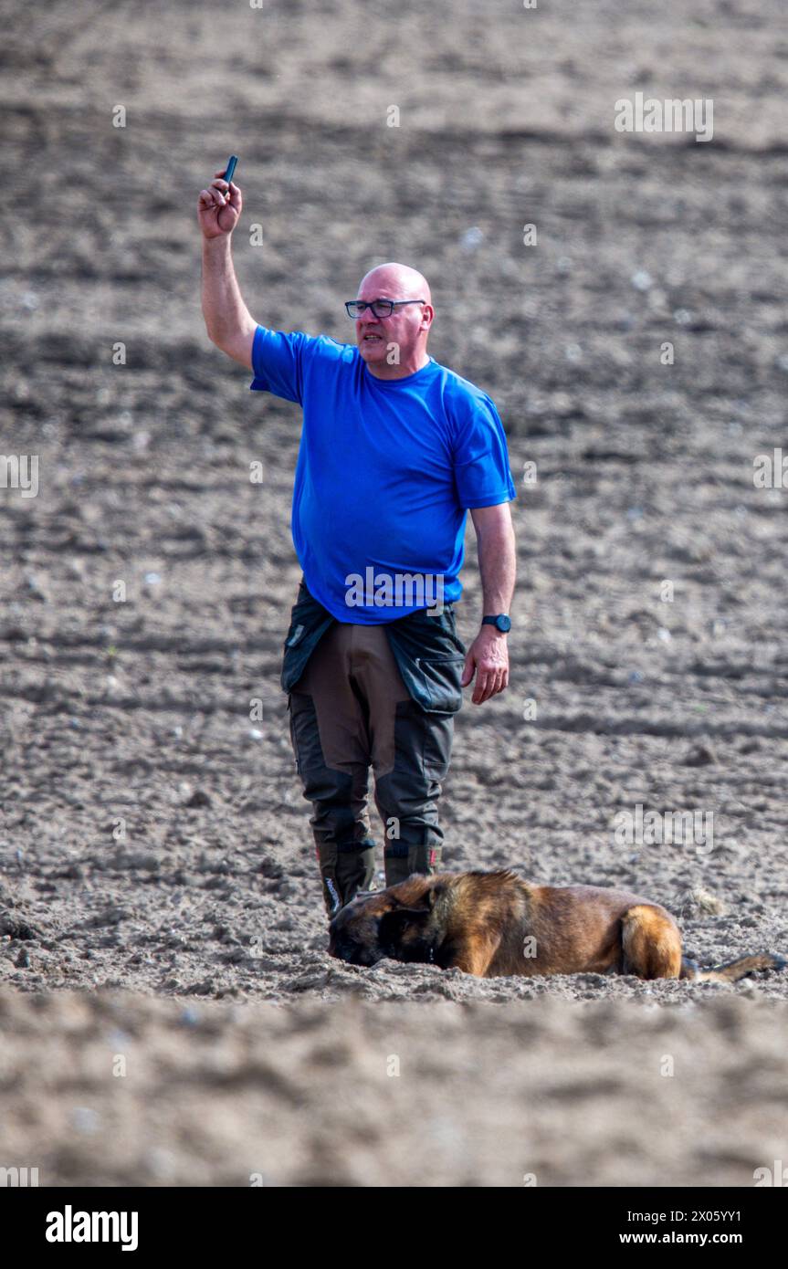 Linstow, Germany. 09th Apr, 2024. Torsten Wenzel and his Belgian ...