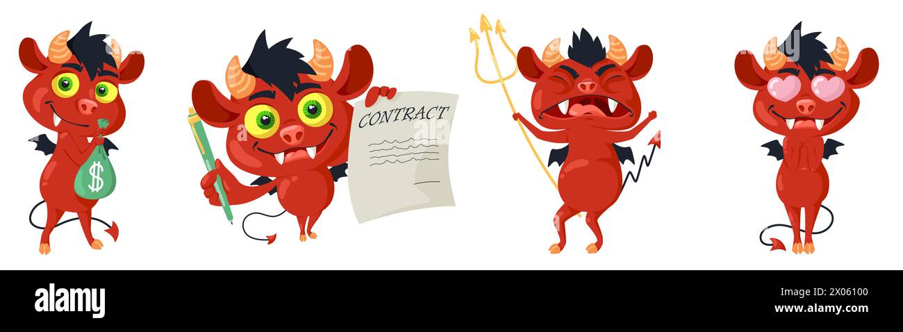 Funny red-skinned devil cartoon characters isolated set Stock Vector ...