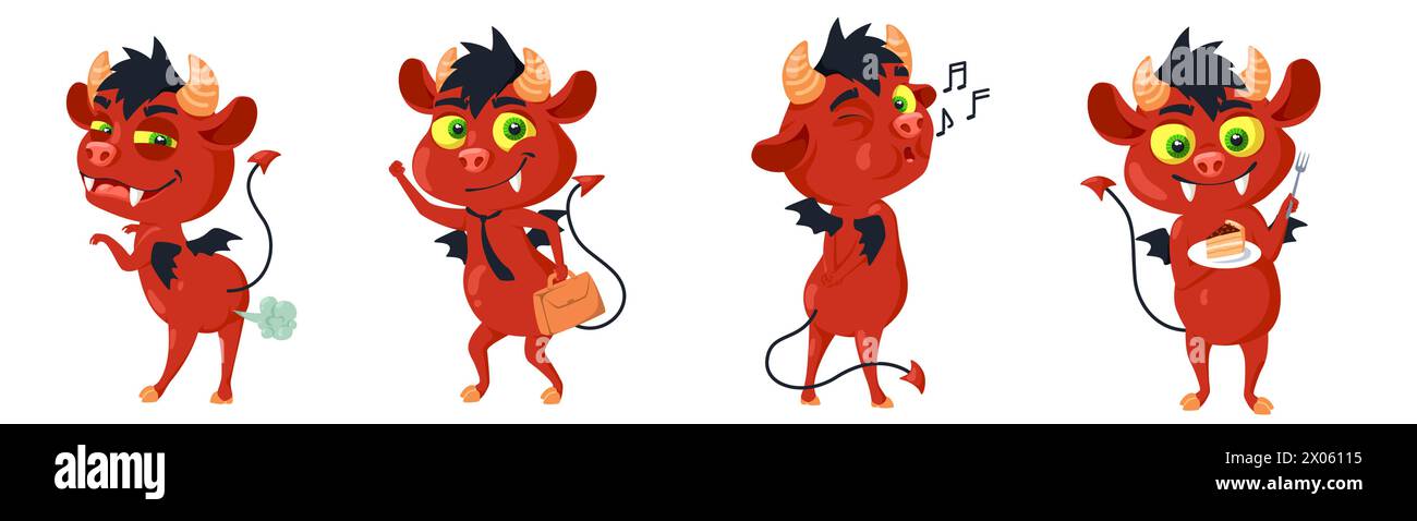 Funny little cruel devil characters with comic expression set Stock ...