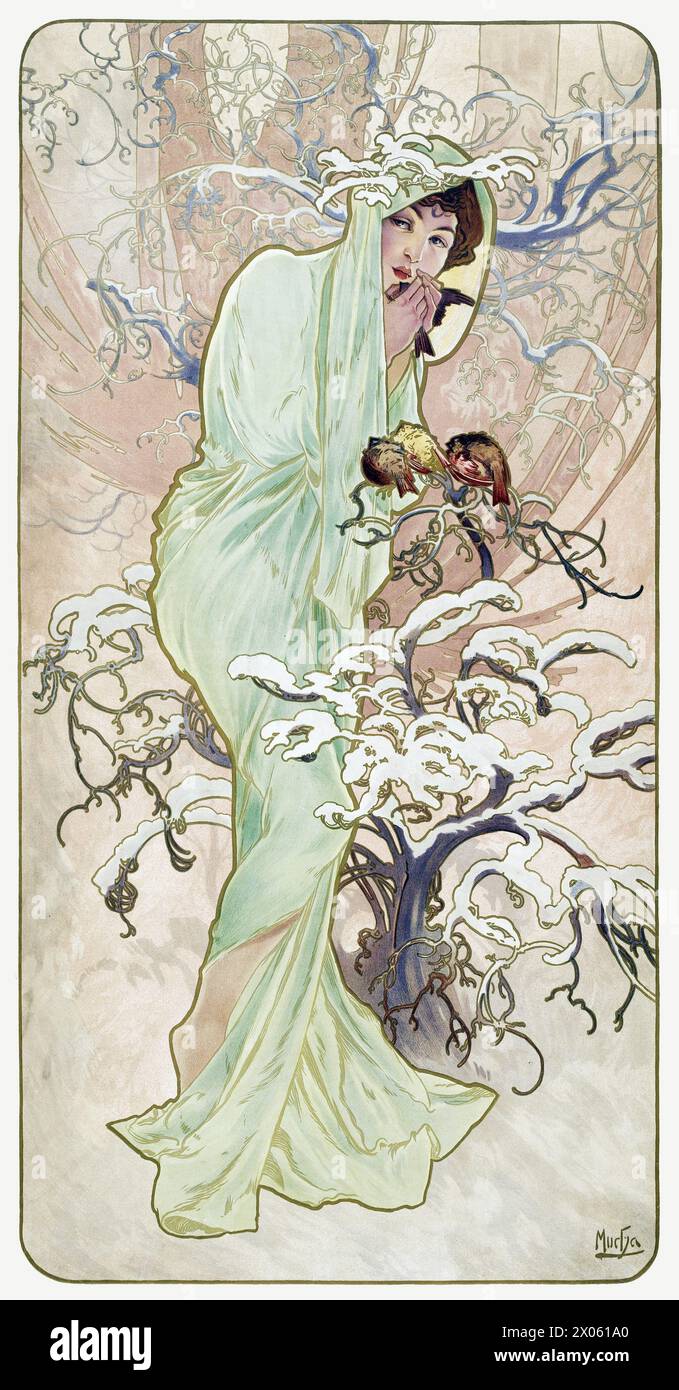 Art Nouveau by Alphonse Mucha - Seasons, Winter Stock Photo - Alamy
