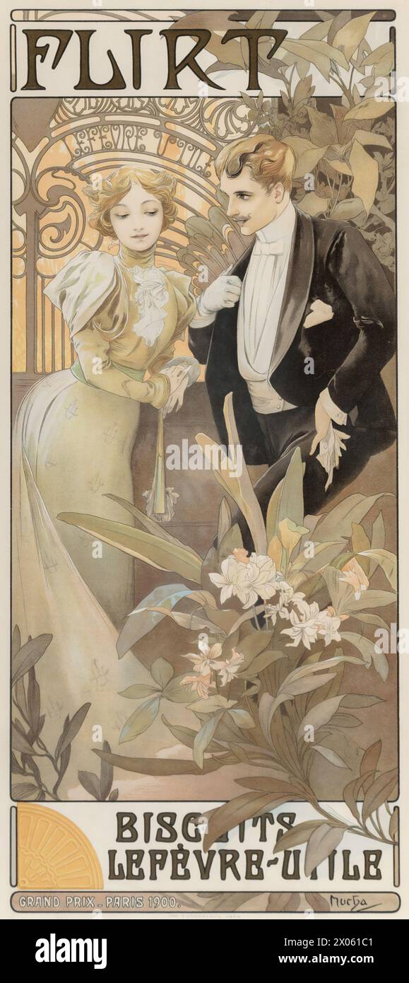 Alphonse Mucha (Czech, 1860-1939). Flirt, 1900 - Biscuits Lefevre-Utile ...