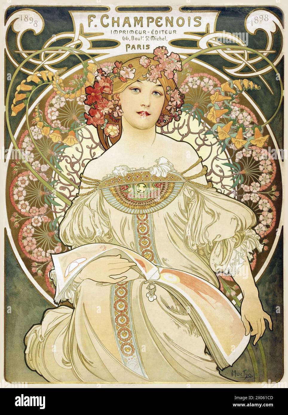 Alphonse Mucha poster artwork - Art Nouveau - F. Champenois, 1898 Stock Photo - Alamy