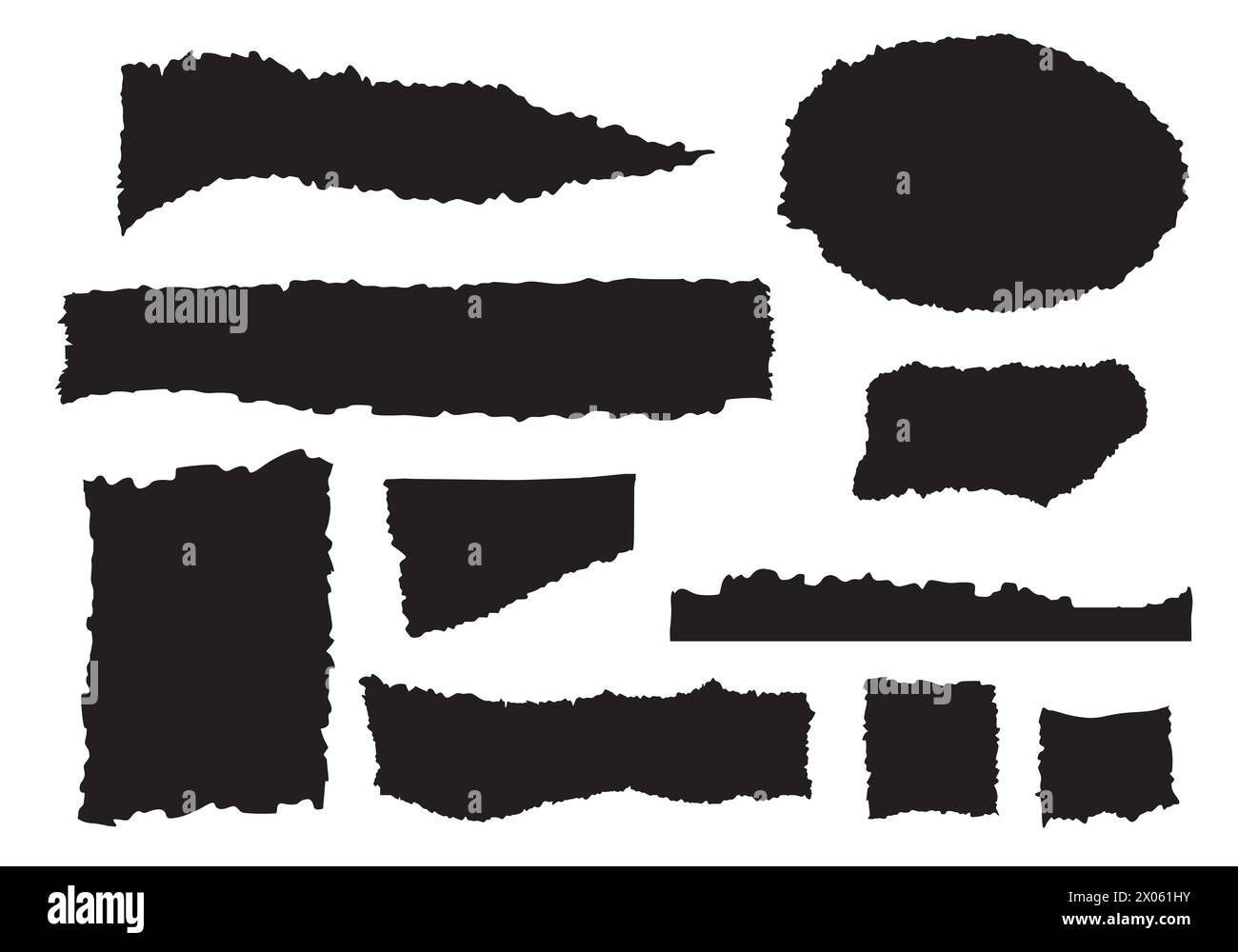 Jagged torn paper set. Black shape ripper and strip. Texture grunge ...