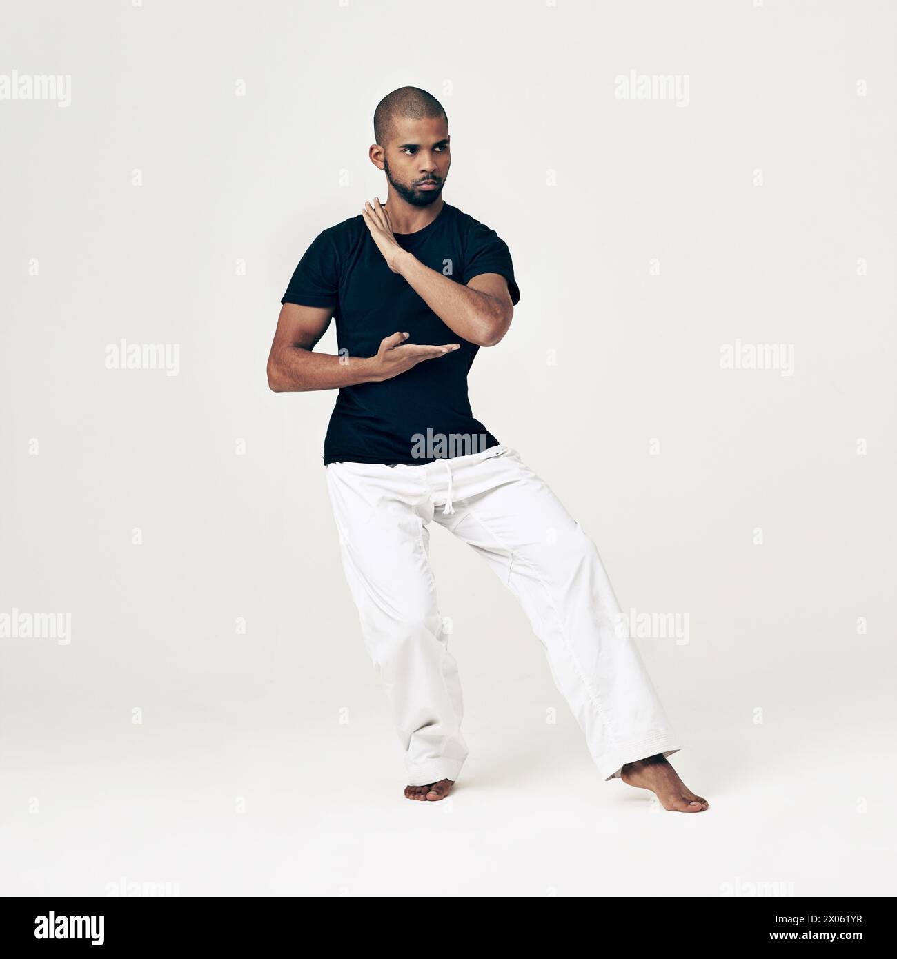 Tai chi, training and man in martial arts exercise or calm movement ...