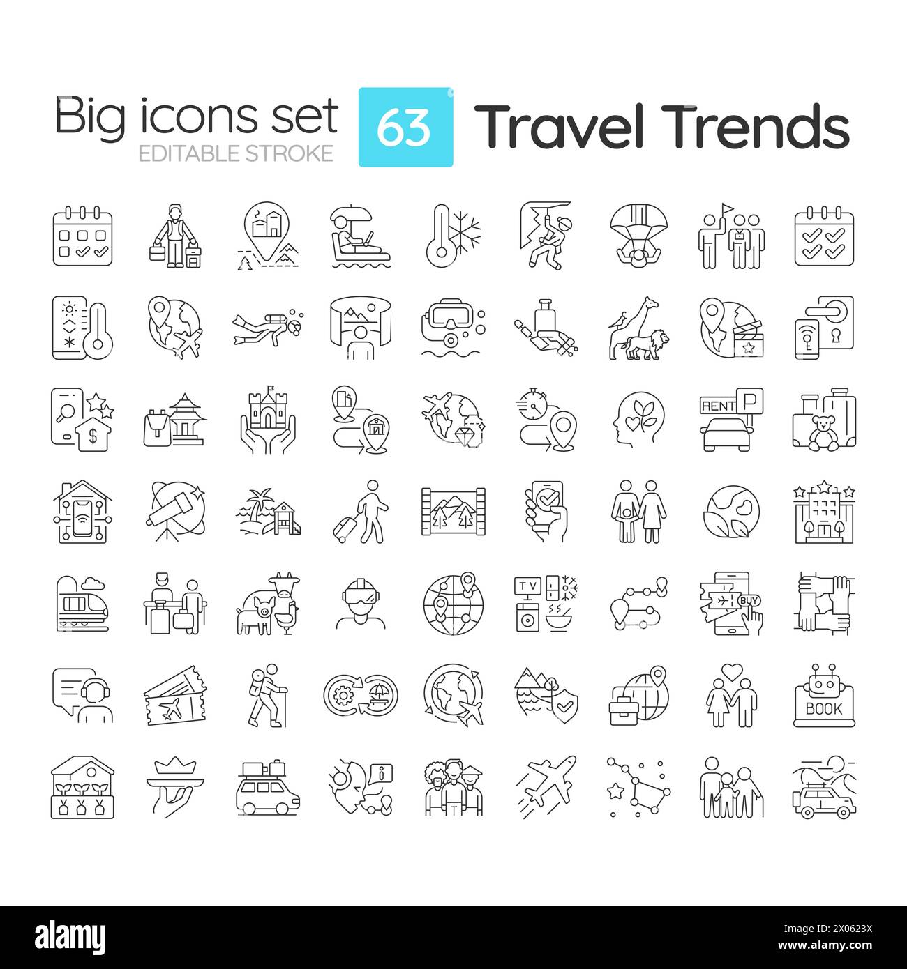 Travel trends linear icons set Stock Vector Image & Art - Alamy