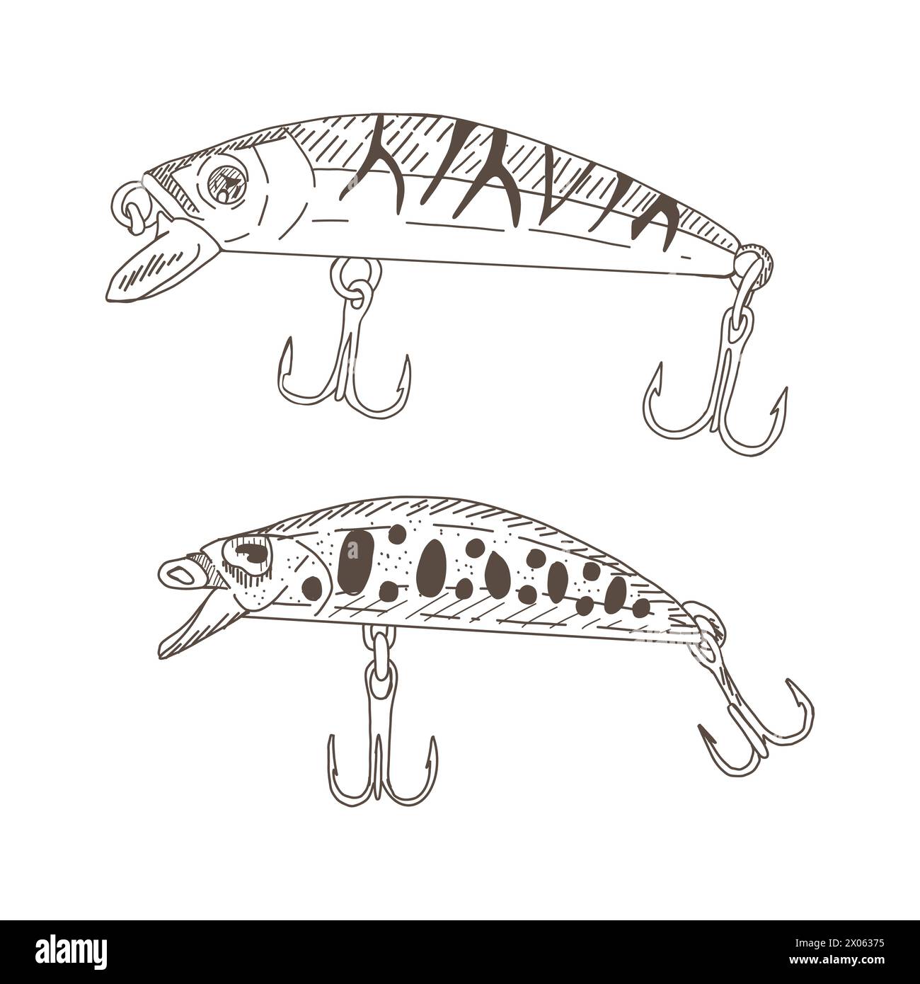 Fish hook minnow vector illustration tackle set. Fly gudgeon spinner ...