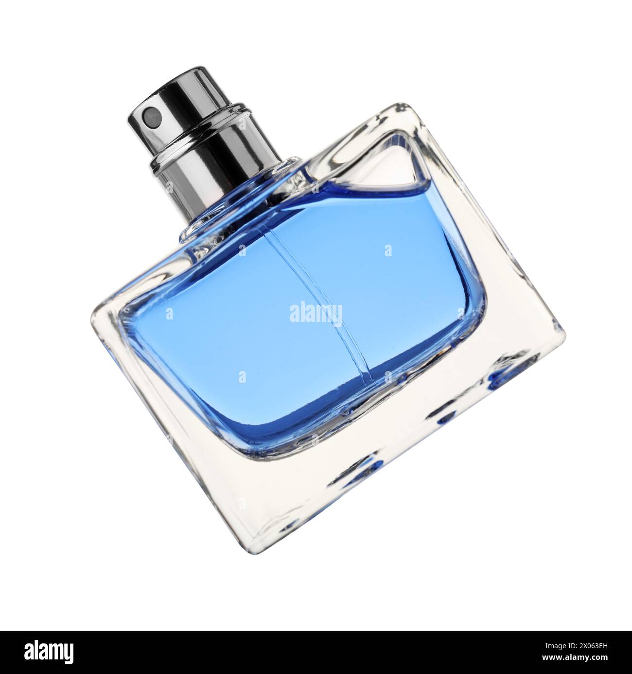 Blue men's perfume in bottle isolated on white Stock Photo - Alamy