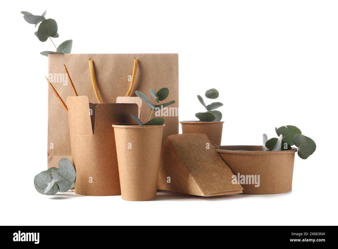 Eco friendly packaging. Disposable food containers, paper bag and ...