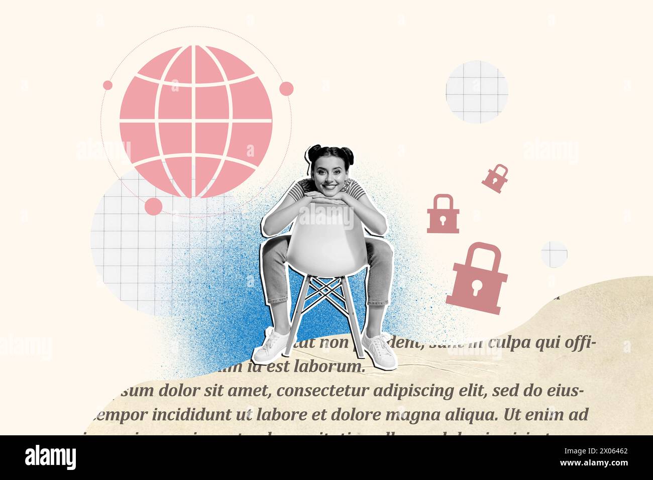 Creative collage picture young girl sitting web browser glove internet ...