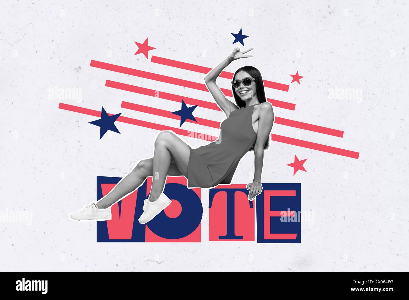 Creative picture collage young cheerful pretty woman vote election ...