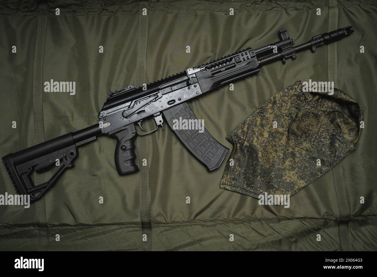 Military firearms, modern Russian assault rifle ak 12 and balaclava ...