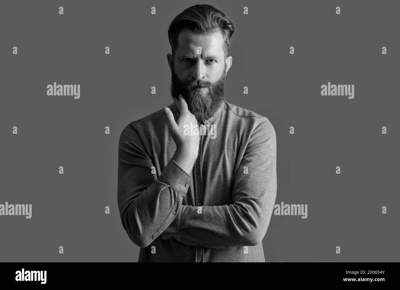 handsome unshaven man has beard and moustache on face. unshaven man ...