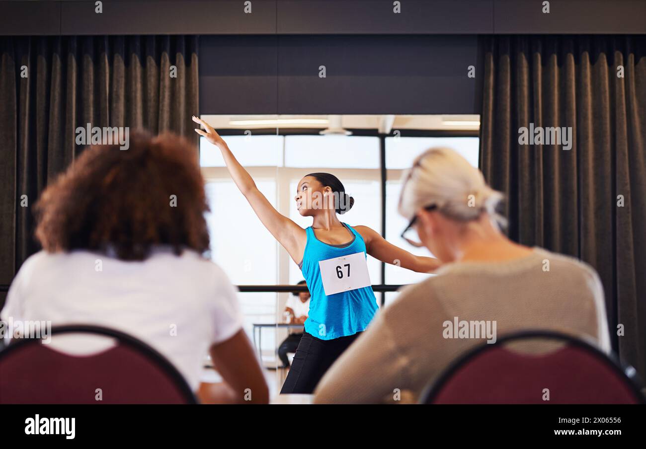 Audition, woman and dancer, dancing and stage, performance and health ...