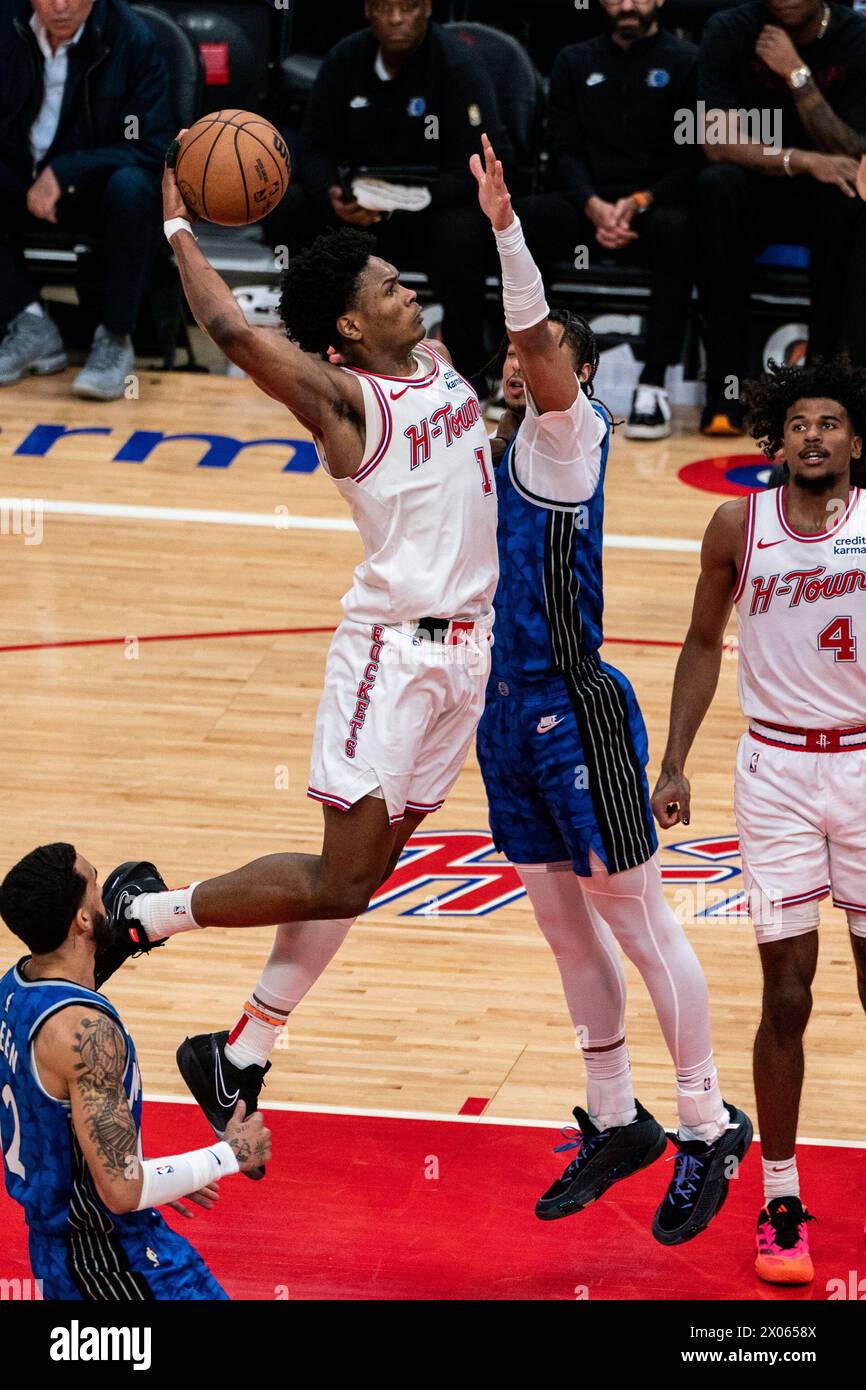 Houston, USA. 9th Apr, 2024. Amen Thompson (2nd L) of Houston Rockets ...