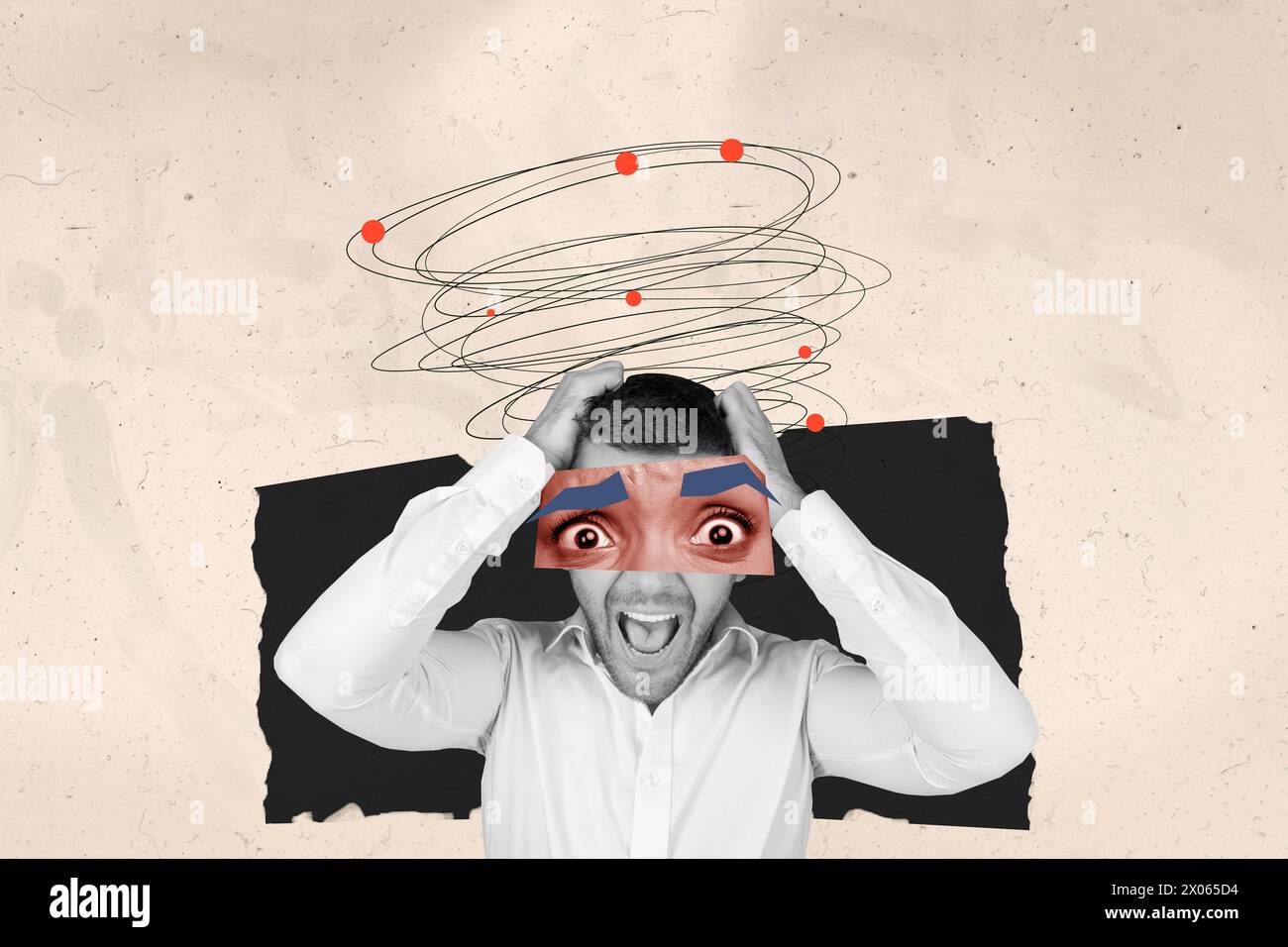 Composite image collage of young businessman hold head fail overwork ...
