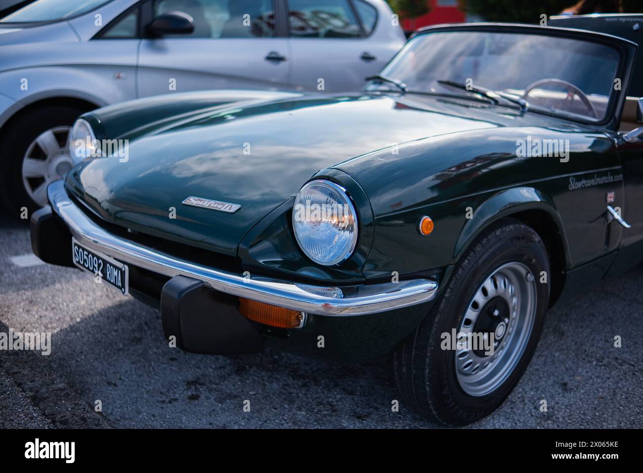Ancona, Italy - 16 Sep 2023: An old vintage perfectly restored Triumph ...