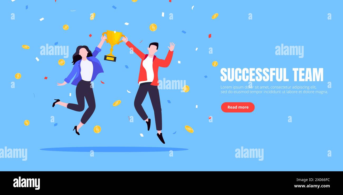 Happy business team employee winners award ceremony flat style design ...