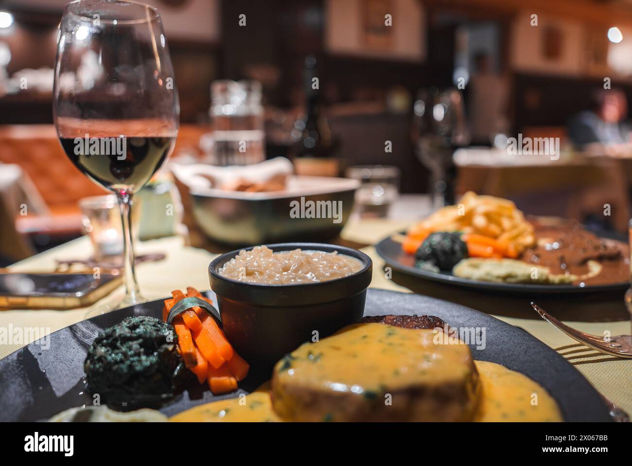 Exquisite Fine Dining Experience with Steak and Red Wine, Restaurant ...