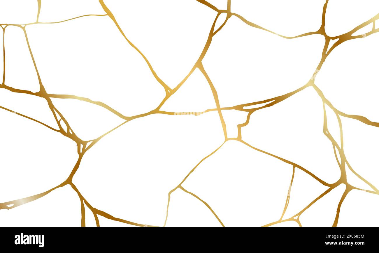 Gold kintsugi crack repair marble texture vector illustration isolated ...