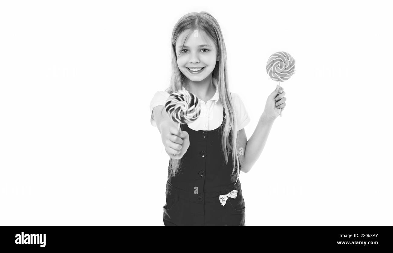 happy teen girl with yummy lollipop isolated on white. teen girl with ...