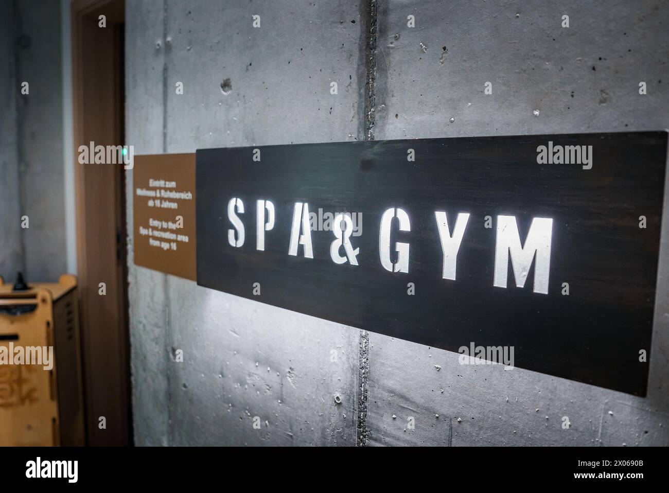 Modern Gym and Spa Entry Age 16, German and English Signs, Concrete ...