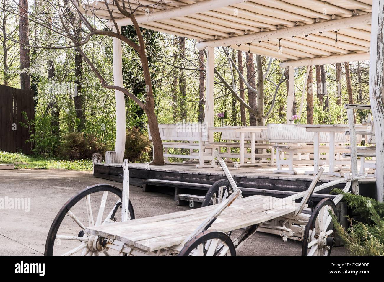 A cozy corner in an open-air restaurant in the countryside Stock Photo ...