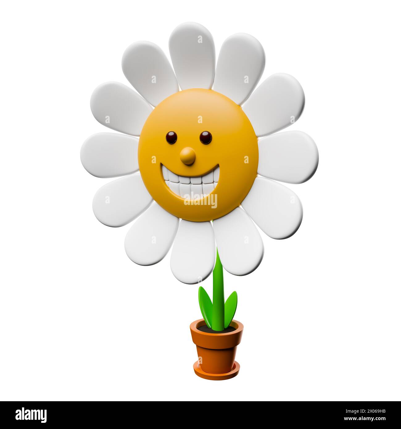 Cute cartoon smiling flower in a pot isolated Stock Photo - Alamy