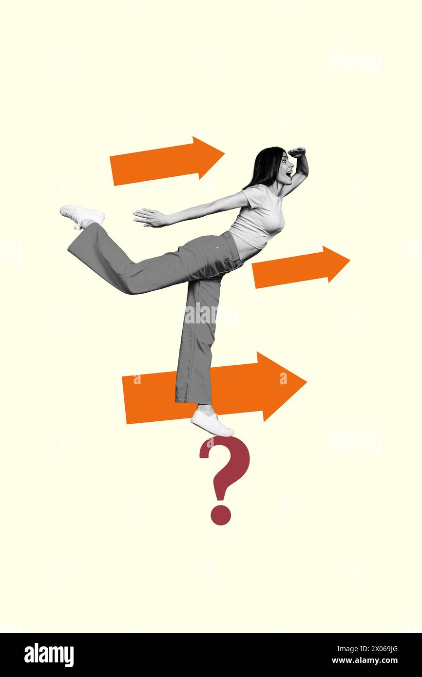 Sketch image composite artwork 3D photo collage of young lady one leg ...