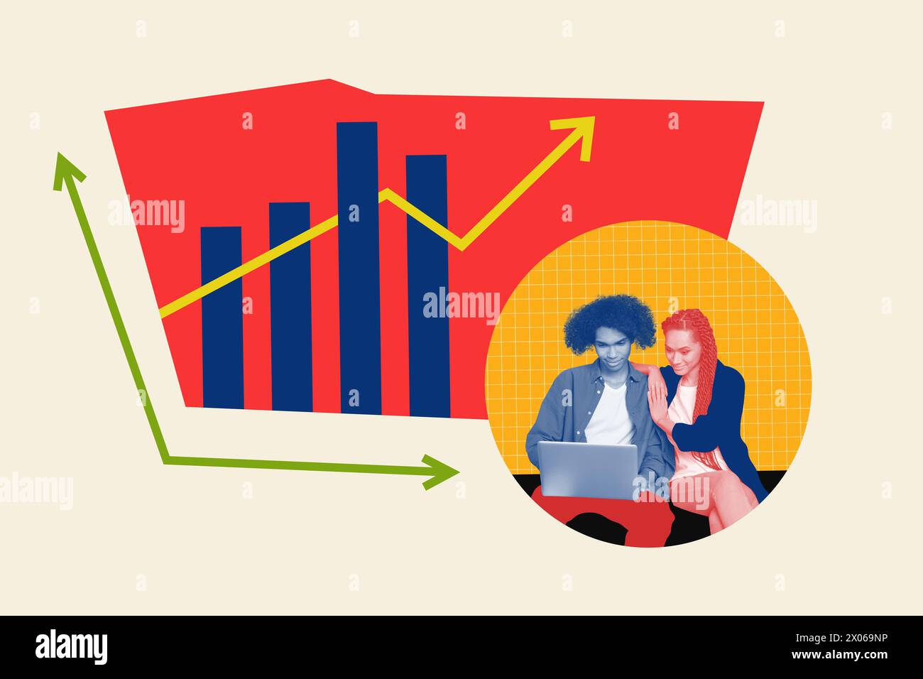 Creative poster collage of teamwork startup entrepreneur trading report ...